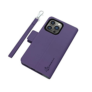 DefenderShield EMF Protection & 5G Anti Radiation iPhone 14 Plus Case - RFID Blocking EMF Shield Detachable Wallet Case and Magnetic Closure (Purple)