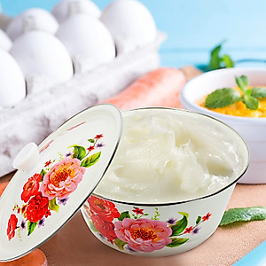 DOITOOL Vintage Enamel Basin Large Retro Enamel Bowl Flower Printed Cooking Pot Tureen Pot with Lid Kitchen Accessories