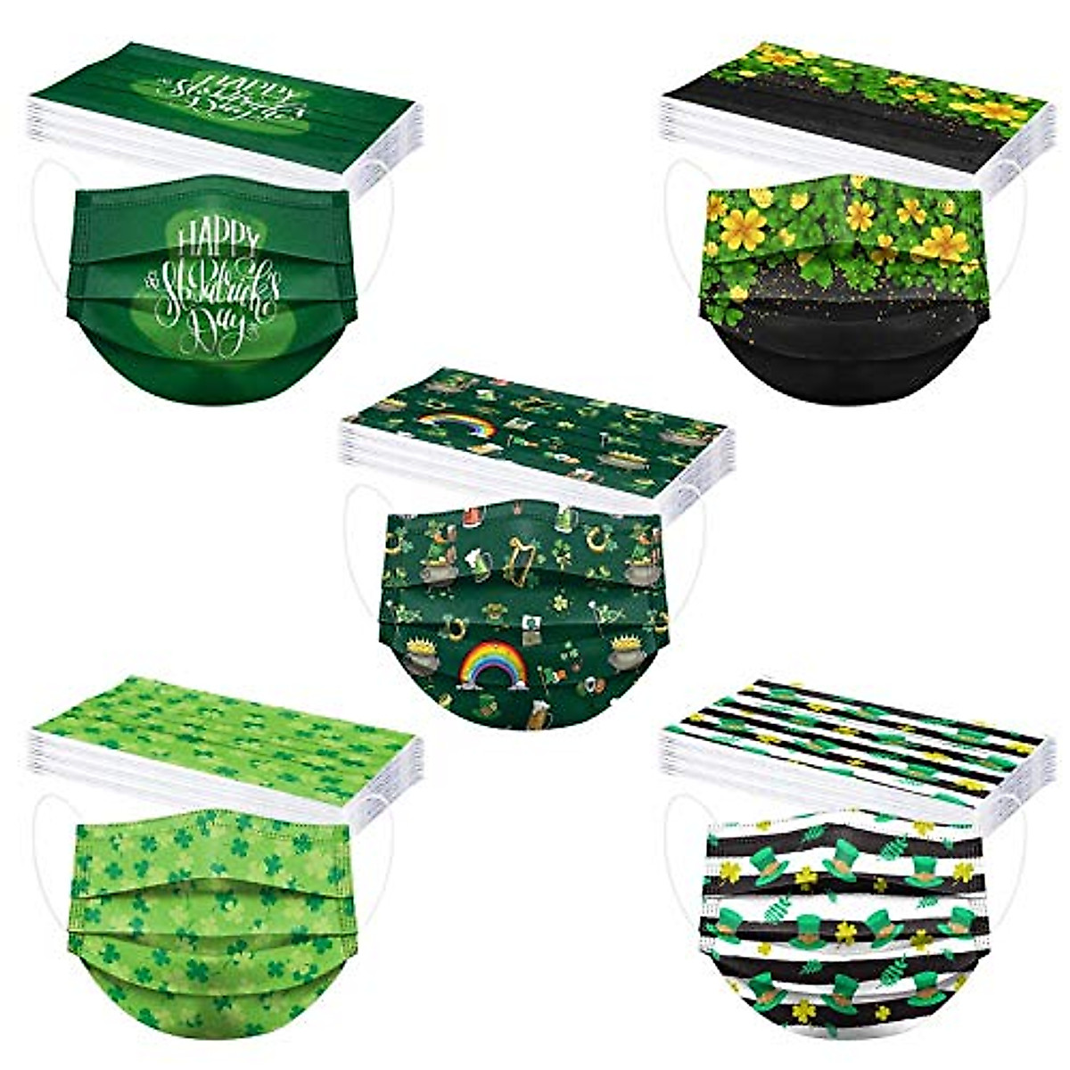 50PC St Patricks Day Disposable Face Mask for Adults Women Protection Breathable with Cute Shamrock Gnome Designs Mask (Green 13)