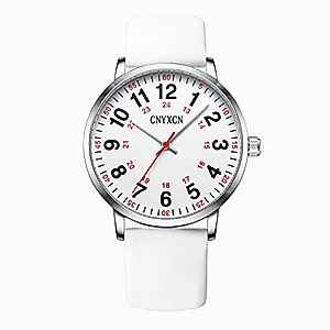 CNYXCN Nurse Watch for Medical Students,Doctors,Women Men with Second Hand and 24 Hour,Easy to Read Dial,Silicone Band,Water Resistant (White+White)