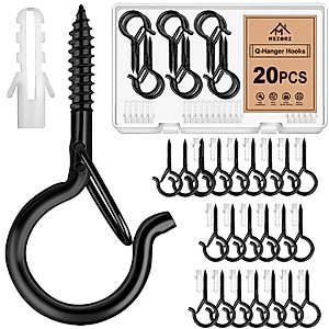 msiori 20 PCS Q-Hanger, Screw Hooks for Outdoor String Lights - Outdoor Hooks with Safety Buckle, Easy Release - Screw Hooks for Hanging Patio Lights, Christmas Lights & Plants