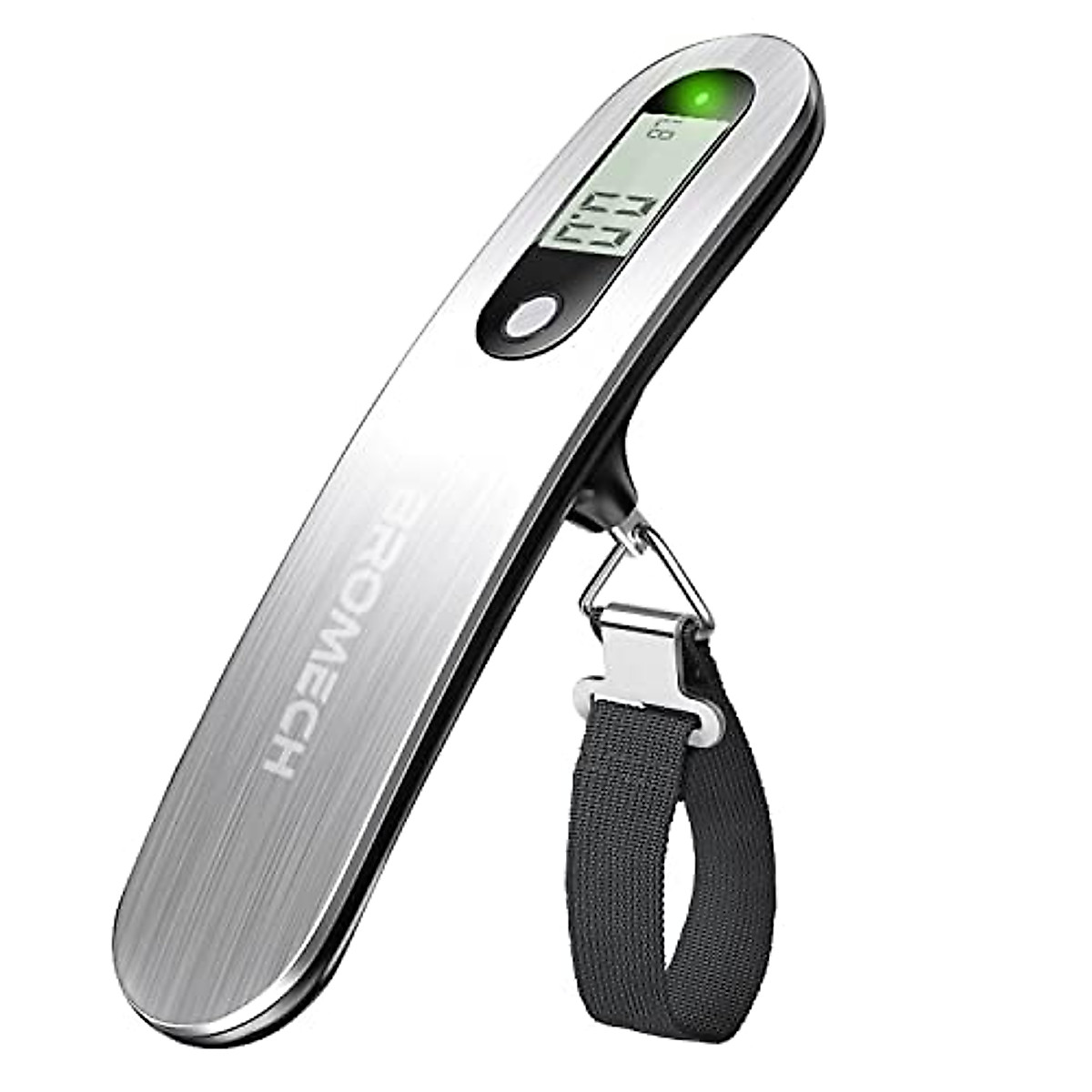 BROMECH Digital Luggage Scale, 110lbs Hanging Baggage Scale, Portable Suitcase Weighing Scale Stainless Steel, Travel Luggage Weight Scale with Hook, Strong Straps for Travelers, Battery Incl., Silver