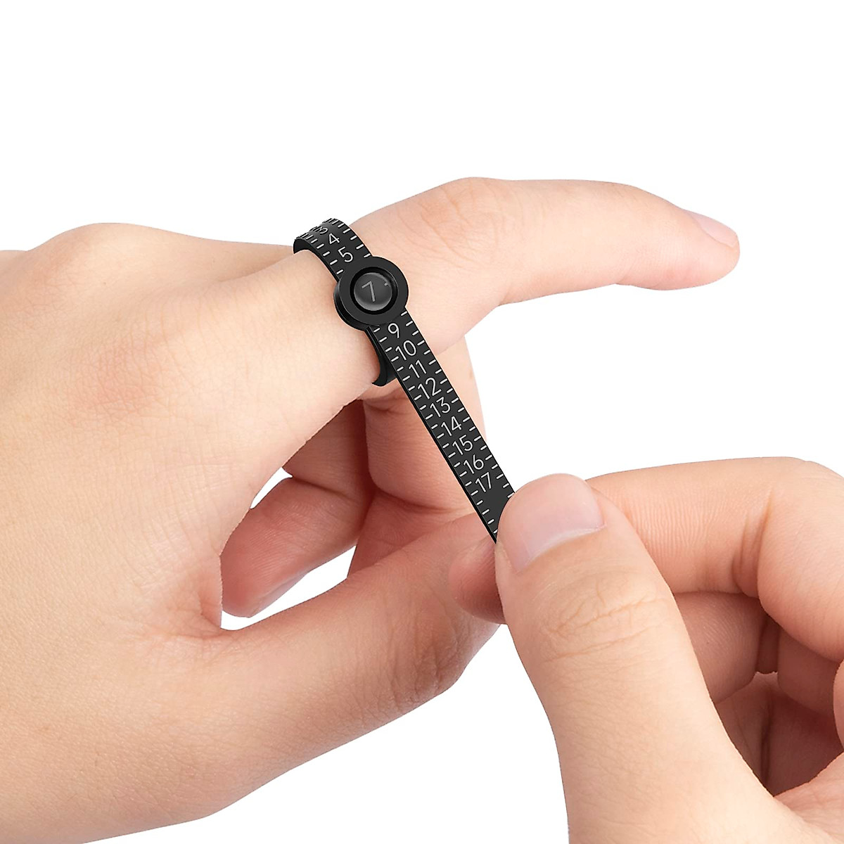 Ring Sizer 1-17 REIDEA Measuring Tool with Magnified Glass, Reusable Finger Size Gauge Jewelry Sizing Tool USA Rings Size (Black Sizer Silver Scale)