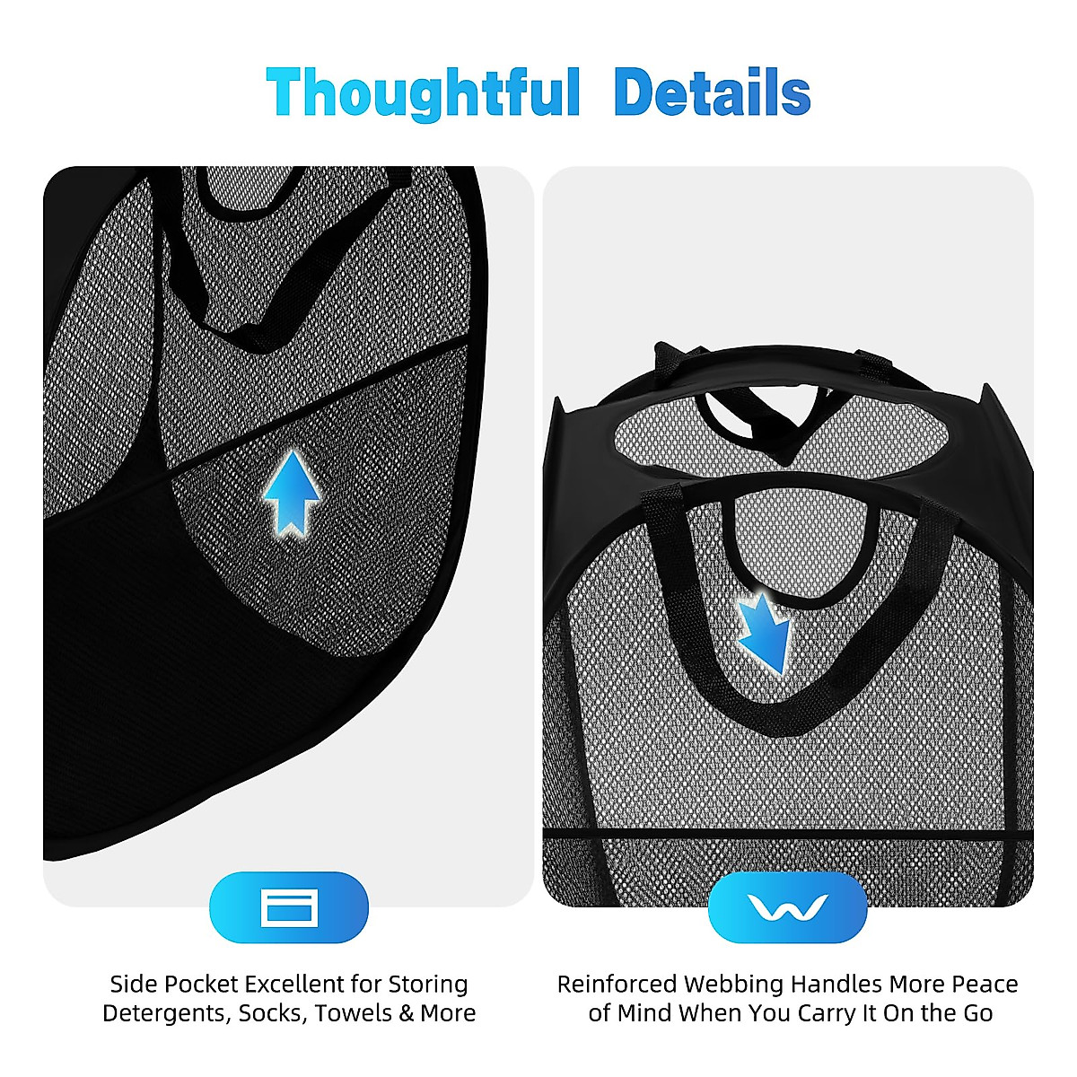 pijopang Handy Laundry, Collapsible Mesh Foldable Hamper 14" Lx 14''W x 24"H Black