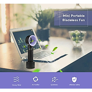 LZLRUN Protable Handheld Cooling Bladeless Fan USB Mini Fan Desktop Bladeless Fan Rechargeable Quiet 3 Gear (Black)