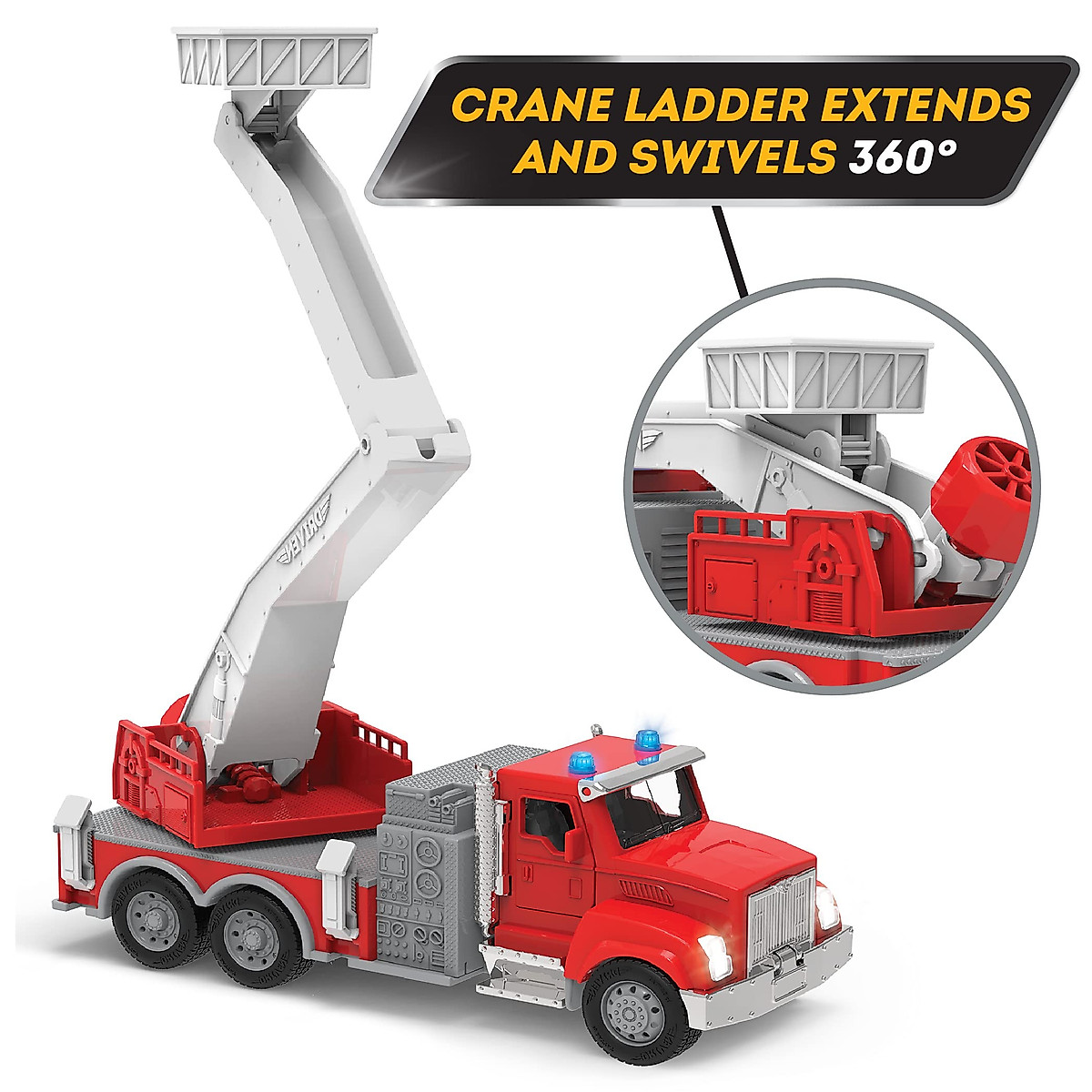 Driven by Battat – Micro 1/124 Scale – Fire Truck Toy– Realistic Toy Truck with Flashing Lights and Siren Sound & More – Gift Toy Car for Boys & Girls & Toddlers Age 3+