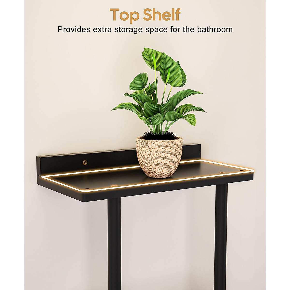 Cozivolife Bamboo Towel Rack for Bathroom with 2 Hooks, 32.7 inch with Shelf Wall Mounted Towel Storage Organizer, Large Capacity Towel Holder for Bathe Towels and Hand Towels (Black)