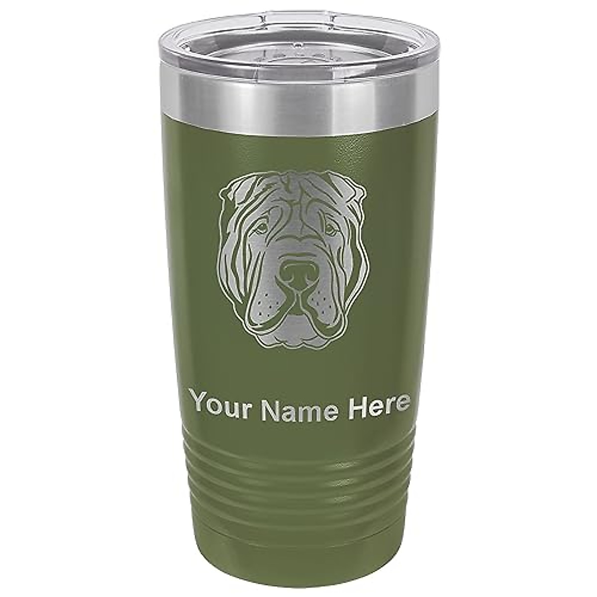 LaserGram 20oz Vacuum Insulated Tumbler Mug, Shar Pei, Personalized Engraving Included (Camo Green)