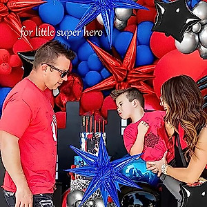 Blue Red Black Balloons Garland Arch Kit 130PCS with Large Starburs mylar balloons for Spider Theme kid birthday Party Man Superhero inspired Decortions