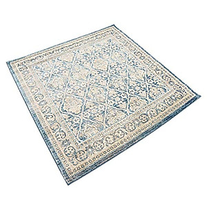 Unique Loom Salzburg Collection Classic Traditional Medallion Design Oriental Inspired with Intricate Border Area Rug, 4 ft, Navy Blue/Light Brown