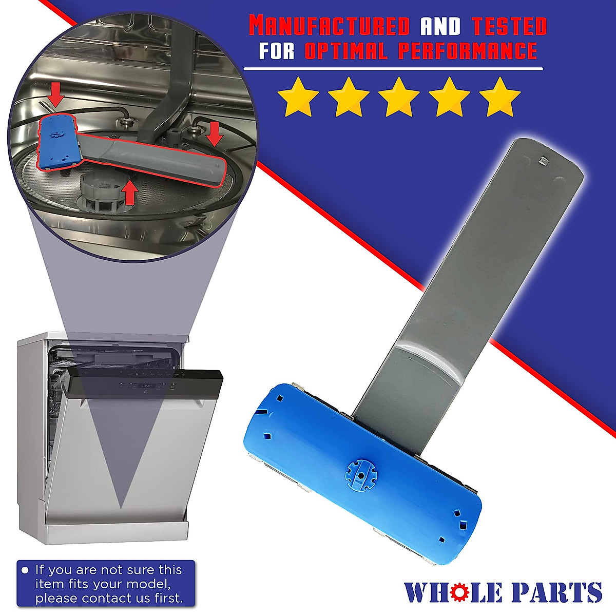 Whole Parts Upgraded Dishwasher Lower Spray Arm Part #5304506660 - Replacement and Compatible With Some Frigidaire Dishwashers - Non-OEM Appliance Parts and Accessory - 2 Yr Warranty