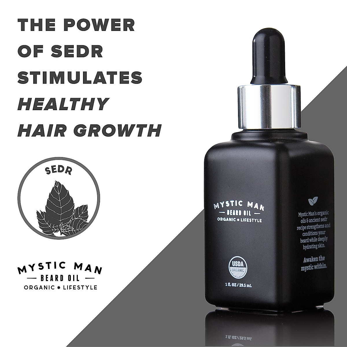 Mystic Man Organic Premium Beard Oil - (Promotes Growth, Softens and Strengthens Beard & Mustache), USDA Organic, Leave-In Conditioner with Sandalwood, and Jojoba Oil, 1.0 Fl oz.