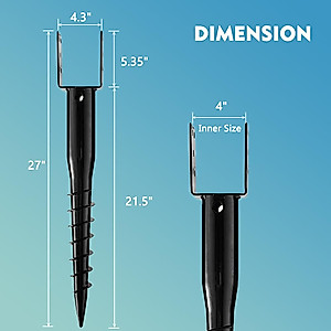 Furnishh No Dig Ground Anchor 4"x4" Post Holder U Model Screw in Post Stake for Mailbox Posts and Fence Posts, 27" Long Post Anchor Spike, Black