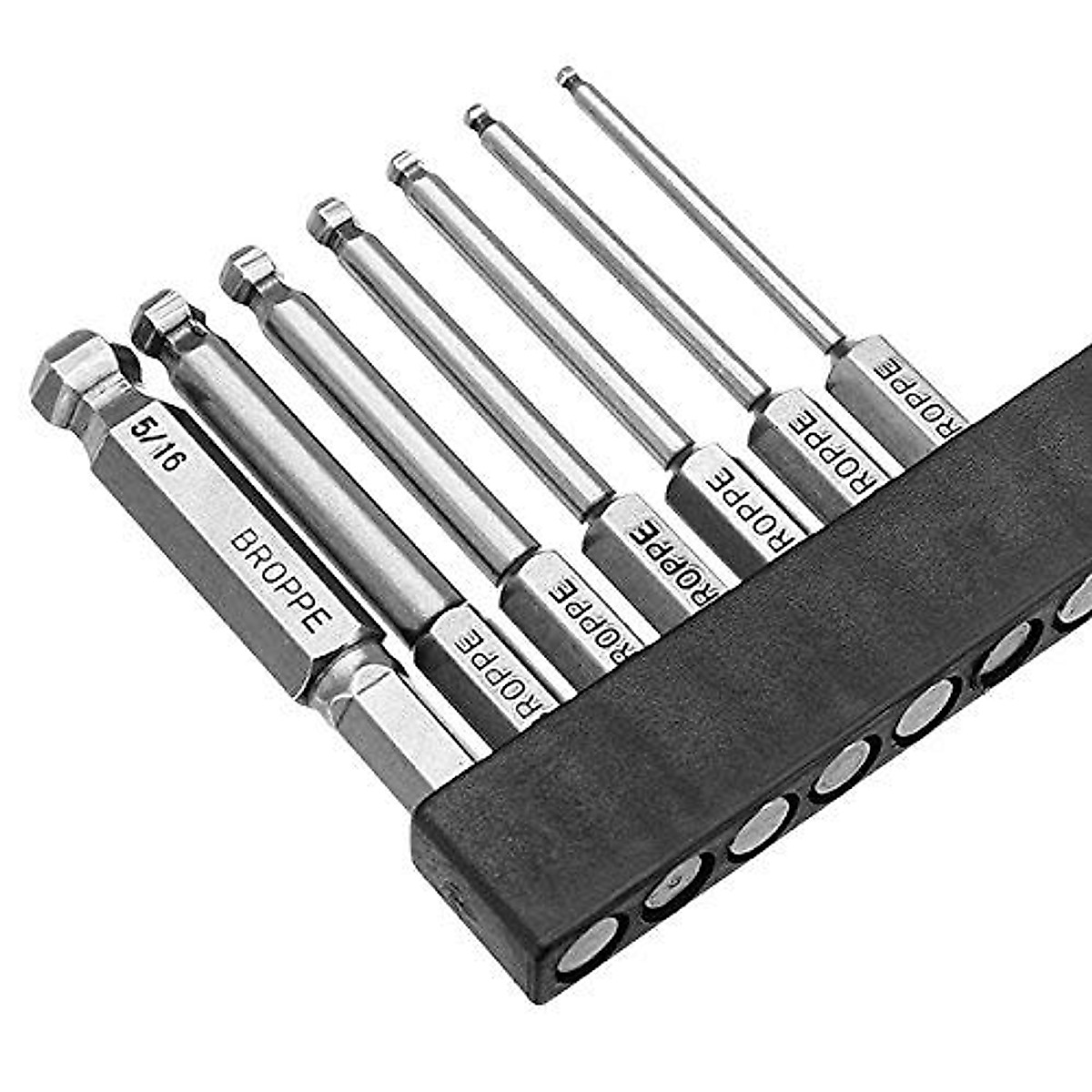 7pcs SAE Ball End Hex Screwdriver Bit Set Magnetic Ball Head Allen bits 5/64-5/16 Inch 1/4 Inch Hex Shank 65mm Length
