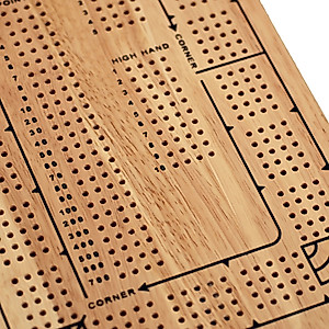 WE Games 4 Player Wooden Cribbage Board, Solid Natural Wood 4 Track Board, Plastic Pegs and Instructions, Card Games for Families and Adults