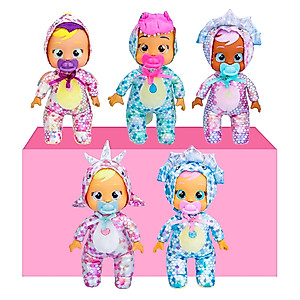 Cry Babies Tiny Cuddles Dinos Stella- 9" Baby Dolls, Cries Real Tears, Dinosaur Metallic Themed Pajamas