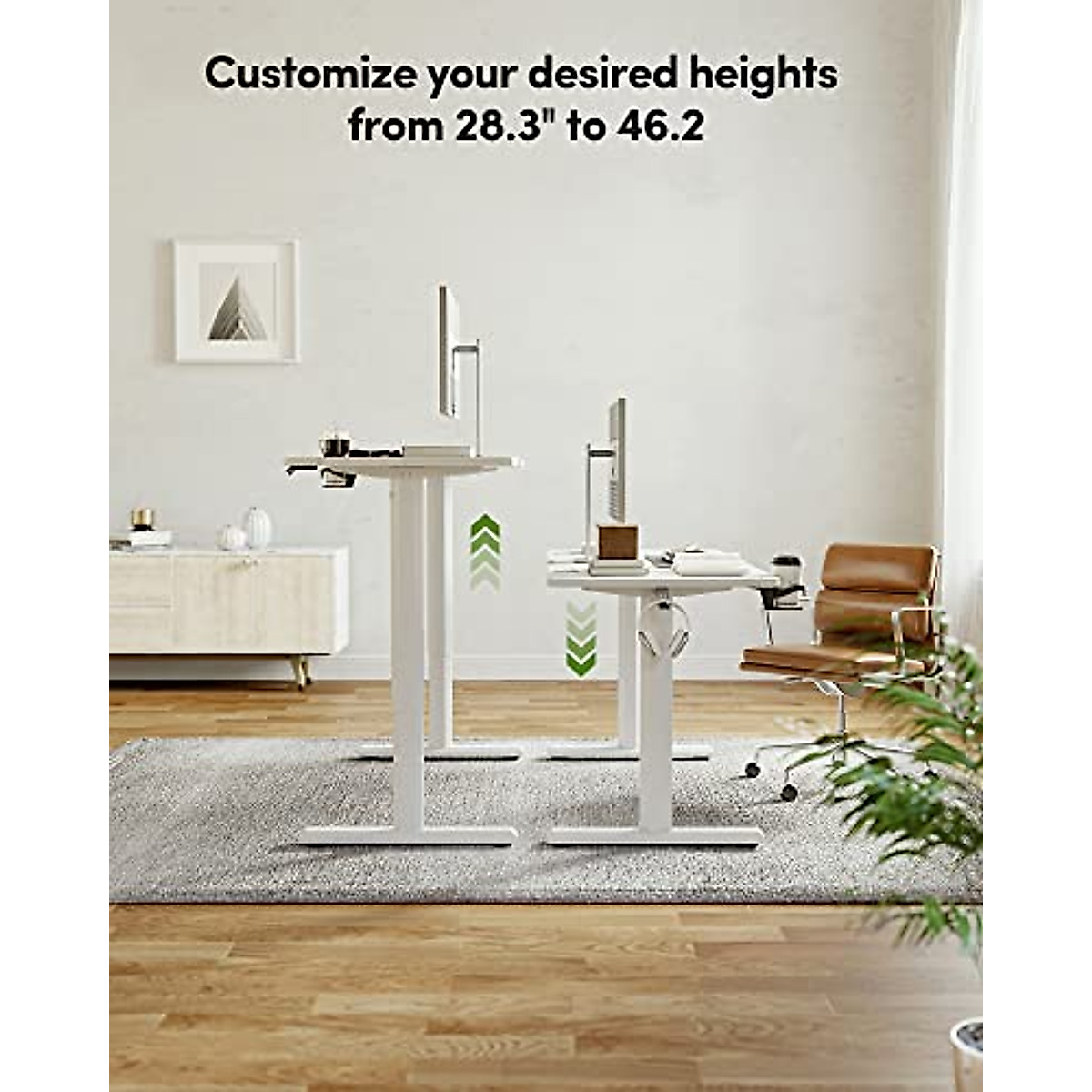 BANTI 55"x24" Standing Desk, Electric Stand up Height Adjustable Home Office Table, Sit Stand Desk with Splice Board, White Frame & White Top