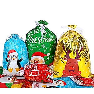 STEFORD 30PCS Christmas Drawstring Gift Bags,Lager Size Xmas Gift Wrapping Goodies Bags