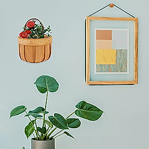 VALICLUD Woven Baskets 2pcs Wall Hanging Bucket Wooden Wall Pocket Planter Hanging Natural Bucket Vintage Rustic Flowers Vase Planter Holder with Rope for Indoor Outdoor Decor Indoor Hanging Planters