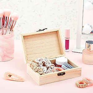 6-Pack Unfinished Wooden Boxes for Crafts with Hinged Lids and Front Clasps, Small Size to Hold Jewelry, Keys, Stickers, Playing Cards (Rectangular, Natural Color, 6x4x2 in)