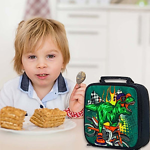 KLFVB 3PCS Boys Backpack, 16" Dinosaur Kids Bookbag and Lunch Box, Preschool Backpacks for Elementary Students