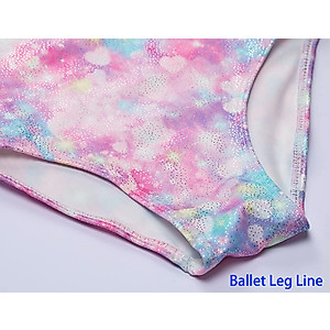Domusgo Leotards for Girls Gymnastics Size 7-8 Years Old Shiny Rainbow Loves Outift Sparkle Cute One-Piece Nenon Love Heart Leo for Kids Gym Exercises