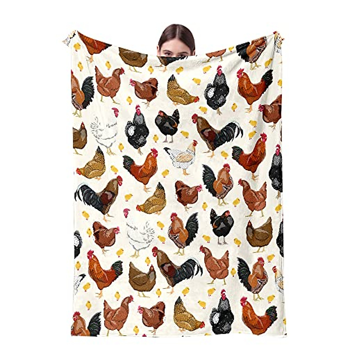Chicken Fleece Plush Blanket Funny Rooster Lightweight Throw Blanket for Couch Bed Chicken Room Decor Fuzzy Super Soft Blankets Chicken Gifts for Kids Adults Women 50"x60" (Chicken, 50"x60")