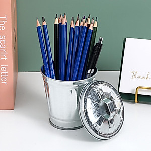 NUOBESTY 1pc Mini Trash Can Cover Bucket Kitchen Compost Bin Rubbish Garbage Holder Bucket with Lid Trash Bin Candy Favor Pail Pen Mini Plant Pots Storage Pot Car Office Metal Old Fashioned