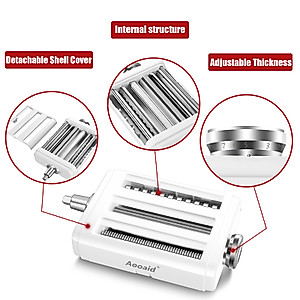 Pasta Maker Attachment for ALL KitchenAid Stand Mixers,Noodle Maker Kitchen Aid Mixer Accessories 3-in-1 Including Dough Roller Spaghetti Fettuccine Cutter and Cleaning Brush - Pasta Roller and Cutter