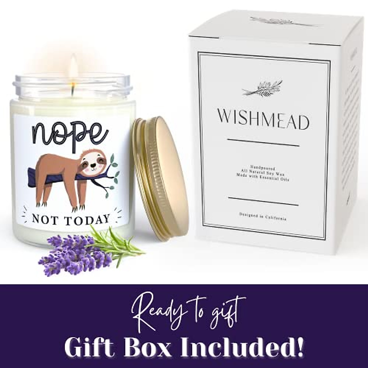 Wishmead Sloth Gifts for Women - Lavender Candle - Sloth Gifts for Girls Sloth Decor - Get Well Soon Gifts for Women - Gift Basket for Women - Funny Gifts for Women Mom