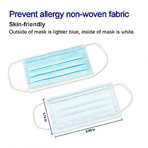 T·IMTEX Disposable Protective Face Mask, Breathable 3 Ply Masks with Earloops，with Melt-Blown Cloth (Blue 50pcs)