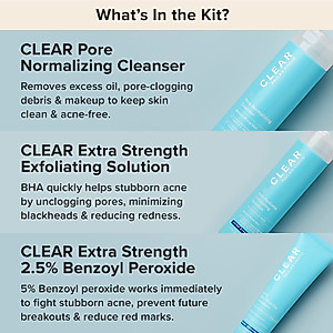 Paula's Choice CLEAR Extra Strength Acne Kit, 2% Salicylic Acid & 5% Benzoyl Peroxide for Severe Acne, Redness Relief, PACKAGING MAY VARY