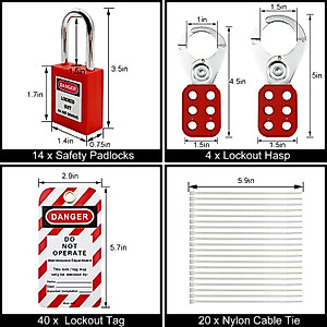 Lockout Tagout Station,Loto Kits, Includes 14 Key Different Padlocks with Numbers, 4 Lockout Hasps, 40 Lockout Tags, 20 Nylon Cable (Big Lock Station) Yellow