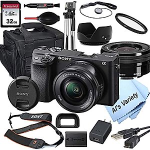Sony Alpha a6400 Mirrorless Digital Camera with 16-50mm Lens + 32GB Card, Tripod, Case, and More (18pc Bundle)