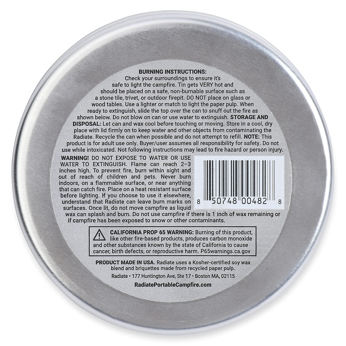 Radiate - 2 Pack Outdoor Portable Campfire - 3 Hours of Warmth and Burn Time - 4” Reusable Fire Pit for Camping, Smores, Cooking, and Picnics - Recycled Soy Wax