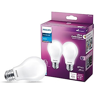 PHILIPS LED Frosted Flicker-Free Dimmable A19 Ultra Definition Light Bulb, EyeComfort Technology, 800 Lumen, Daylight (5000K), 8W=60W, E26 Base, Title 20 Certified