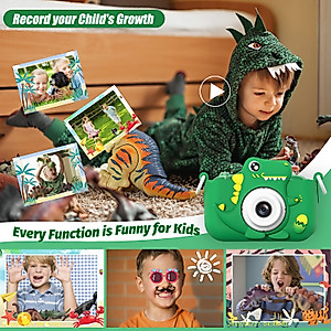 Upgrade Dinosaur Kids Camera, Christmas Birthday Gifts for Girls Boys 3-12, 1080P HD Selfie Digital Video Camera for Toddlers, Cute Portable Little Girls Boys Gifts Toys for 3 4 5 6 7 8 9 Years Old