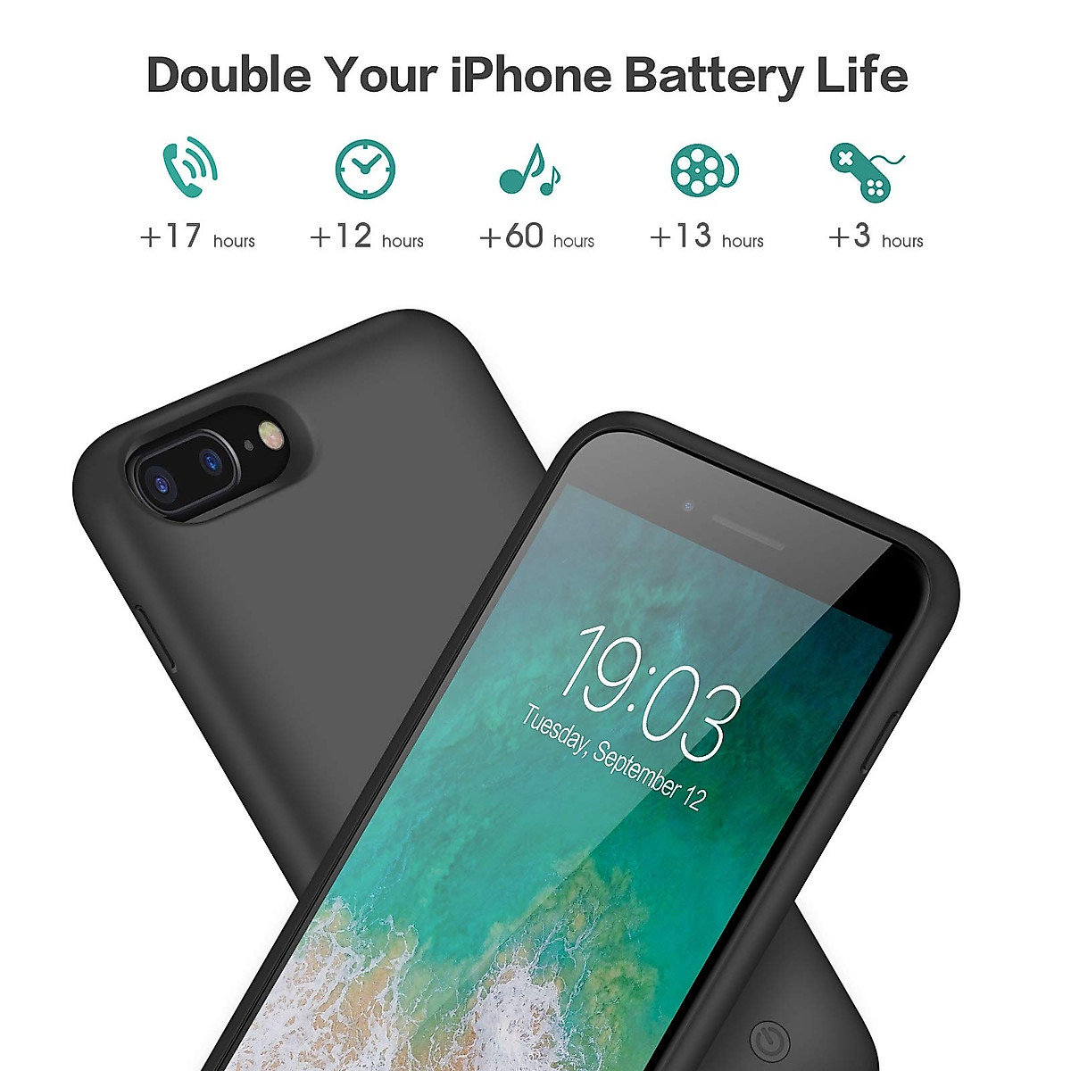 Battery Case for iPhone 8plus/7plus/6 Plus/6s Plus, Upgraded [8500mAh] Protective Portable Charging Case Rechargeable Extended Battery Pack for Apple iPhone 8plus/7plus/6 Plus/6s Plus(5.5') - Black