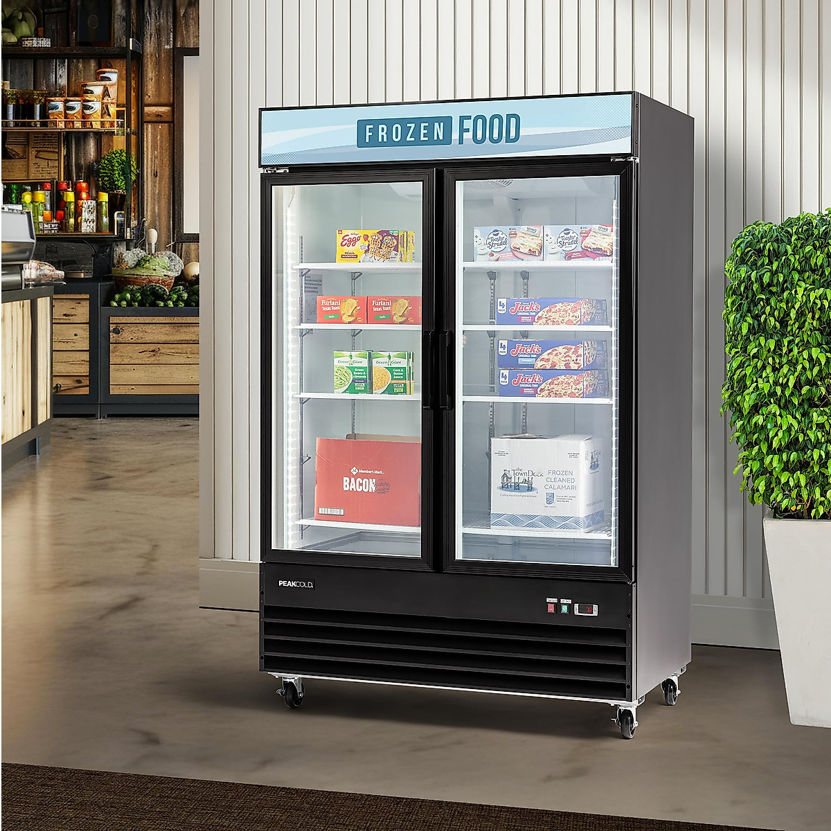 PEAKCOLD 2 Door Upright Commercial Display Cooler - Large Capacity Glass Door Merchandiser Cooler; 45 CU Ft.