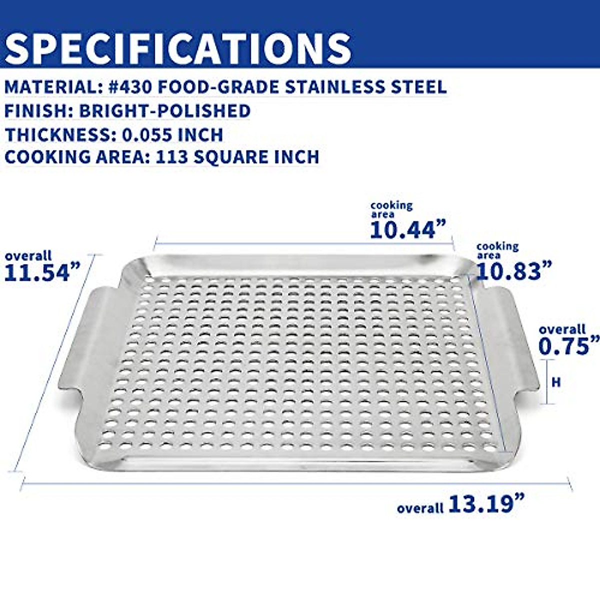 Grill Pan, Stainless Steel Grill Topper Heavy Duty BBQ Grill Wok with Handles Vegetables Grill Basket Outdoor Grill Accessories Cookware Grill Utensils for Barbecue Cooking