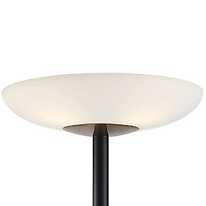 Possini Euro Design Meridian Light Blaster™ Modern Style Torchiere Floor Lamp LED 72" Tall Black Antique Brass Metal White Glass Shade for Living Room Reading House Bedroom Home Office