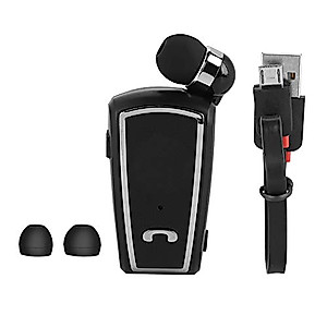 Zerone Bluetooth Headset Stereo Retractable Bluetooth V5.1 Earpiece Single in-Ear Wireless Sports Earphone Caller ID, Voice Prompts iOS Power Display, for Phone Devices (Black)