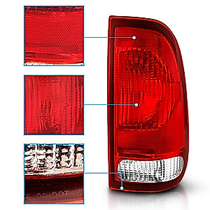 AmeriLite for Ford F-Series F150 F250 F350 SuperDuty Clear Red Factory Style OE Replacement Assembly Halogen Tail Lights Brake Lamps Set - Driver and Passenger Side