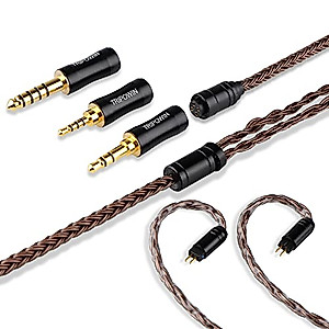 Linsoul Tripowin Amber 32AWG OFC Oxygen Free Cable HiFi IEM Cable with Interchangeable 2.5mm/3.5mm/4.4mm Plug, PVC Sleeve Replacement Cable for Audiophile (2pin, Amber)