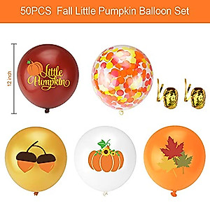 Little Pumpkin Balloons, Little Pumpkin Party Decoration, Maple Leaf Fall Balloons Pumpkin Balloons Thanksgiving Balloons Decorations for Little Pumpkin Baby Shower Birthday Fall Party Decorations