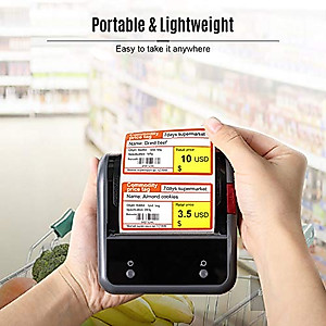 VIBY Portable 80mm Thermal Label Printer BT Label Maker Sticker Machine with Rechargeable Battery for iOS Android Computer