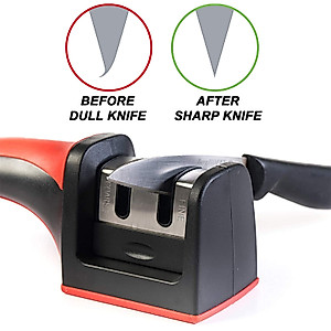HUJI Professional Kitchen 2 Stage Chefs Knife Sharpener Help Repair, Restore, and Polish Blades with Soft Grip Safety Handle, Easy to Use