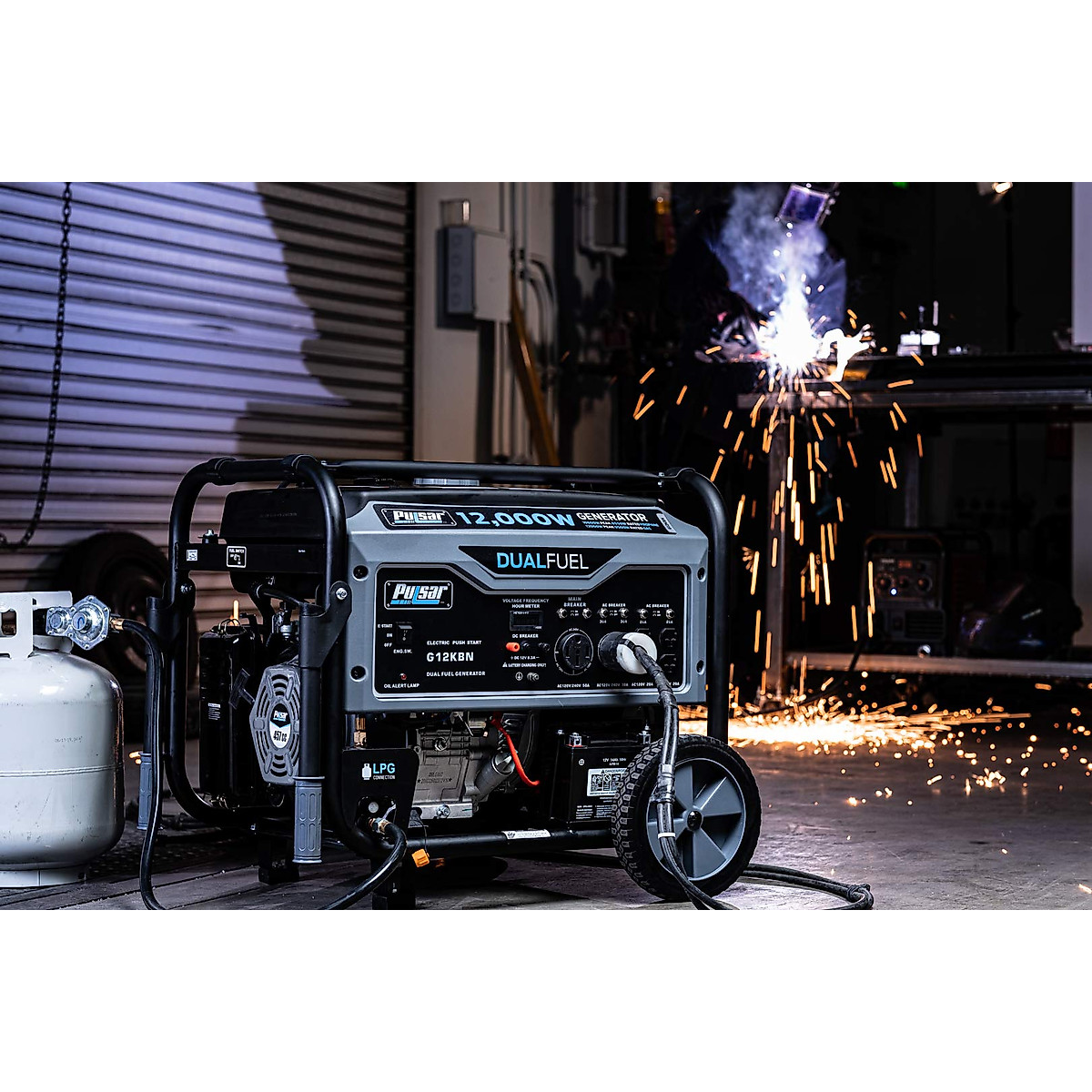 Pulsar G12KBN-SG Heavy Duty Portable Dual Fuel Generator - 9500 Rated Watts & 12000 Peak Watts - Gas & LPG - Electric Start - Transfer Switch & RV Ready - CARB Compliant
