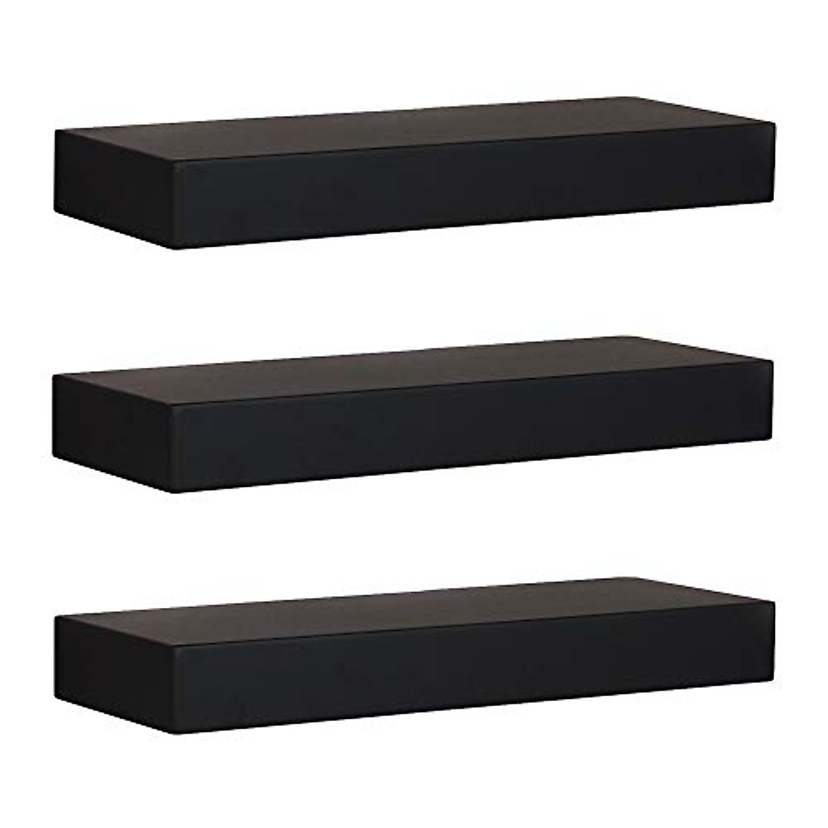 Kiera Grace Modern Set of Three Maine Simple & Classic Decorative Engineered Wood Floating Wall Shelves for Home, Room, & Office, 12" L x 5" W x 1.5" H, Black, 5 x 12 x 1.5 inches, Pack of 3, 3 Count