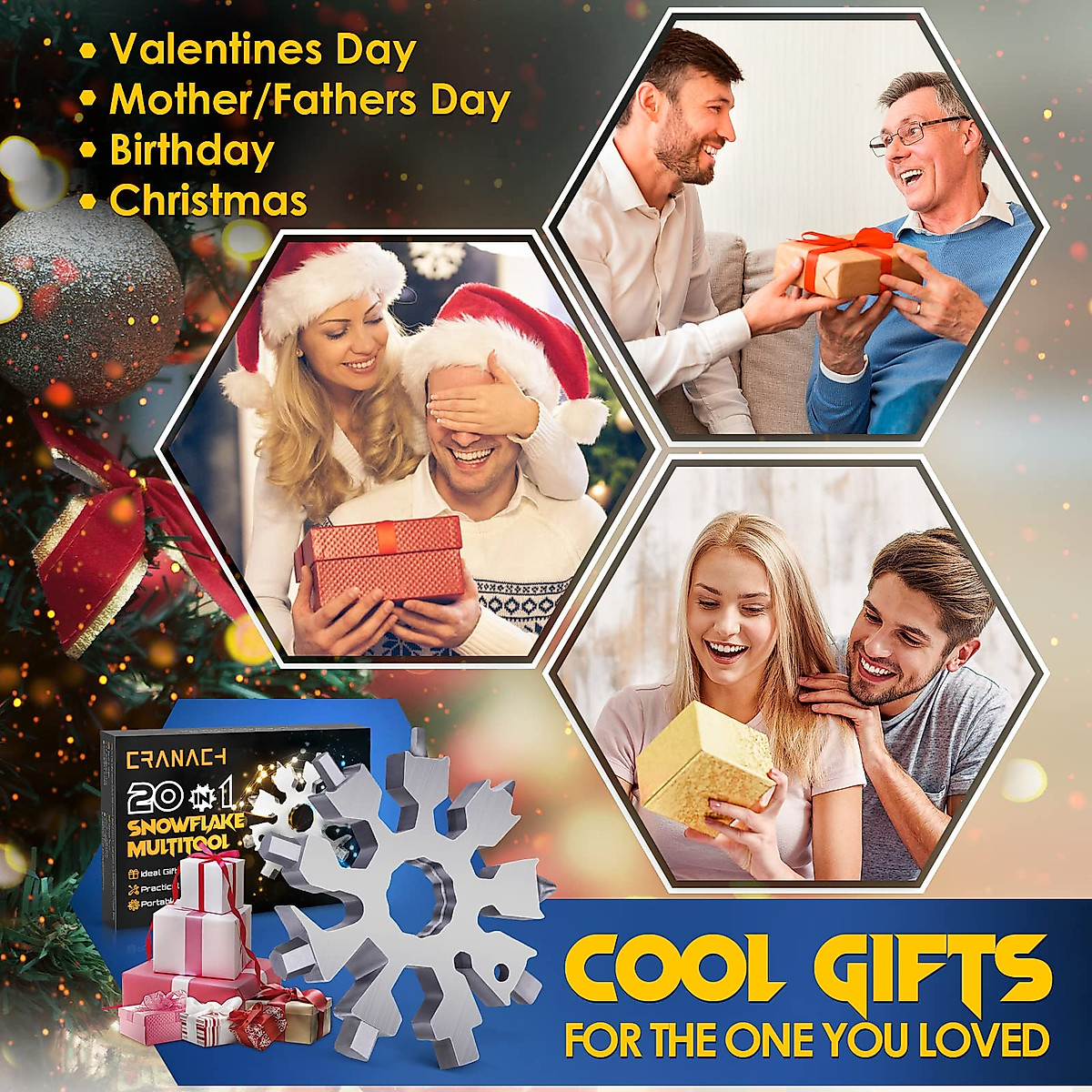 Snowflake Multitool Tools Gifts for Men - Christmas Stocking Stuffers for Men Adults Gifts for Dad Women 20 in 1 Multi Tool Cool Gadgets for Men Portable Screwdriver Mini Pocket Tools for Husband Him